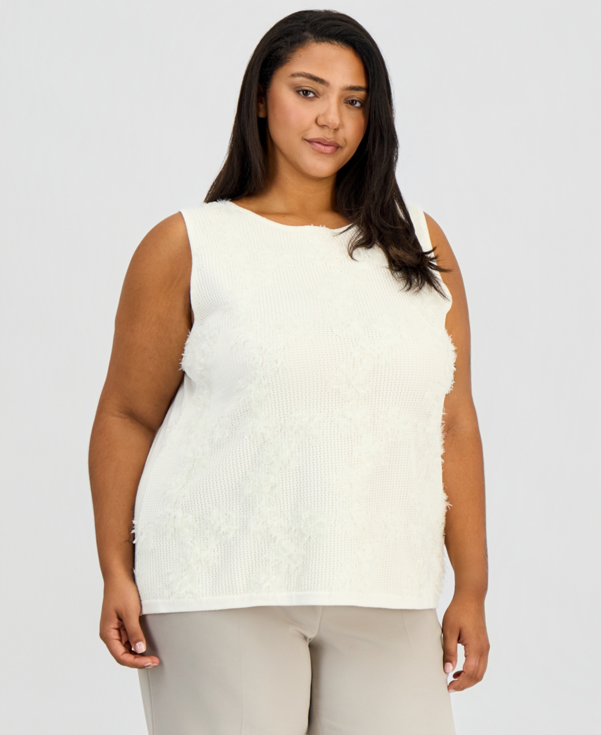 Click here for Anne Klein Plus Size Floral Applique Tank Top - Wh... prices