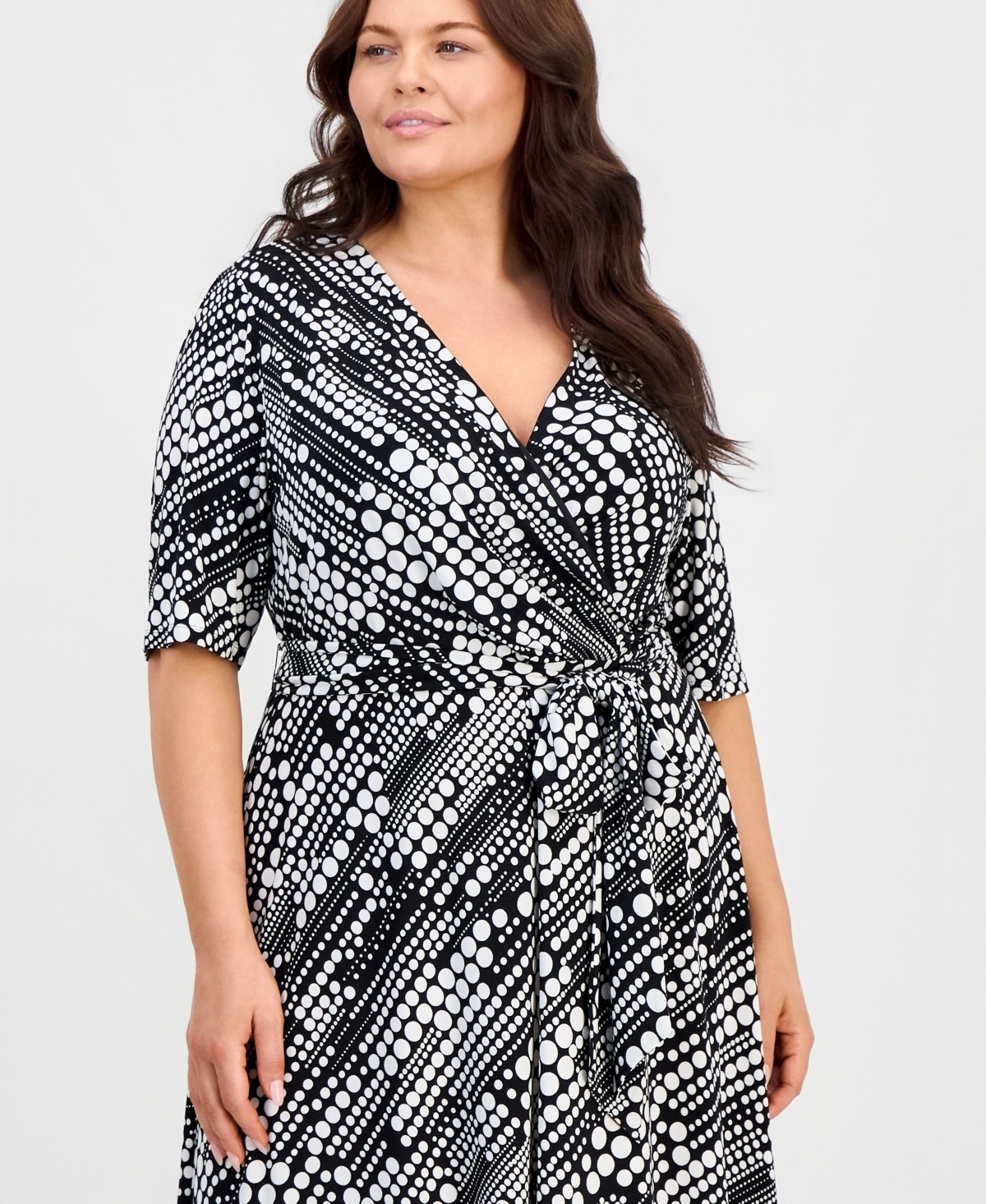 Click here for Kasper Plus Size Printed Knit Faux-Wrap Belted Dre... prices