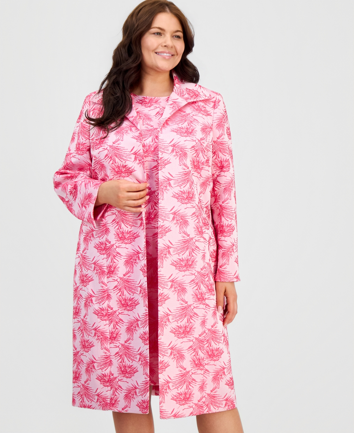 Click here for Kasper Plus Size Jacquard Collared Open-Front Topp... prices