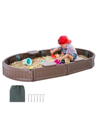 Slickblue Sandbox with Cover, Oval Sand Box, HDPE Sand Pit with 4 ...