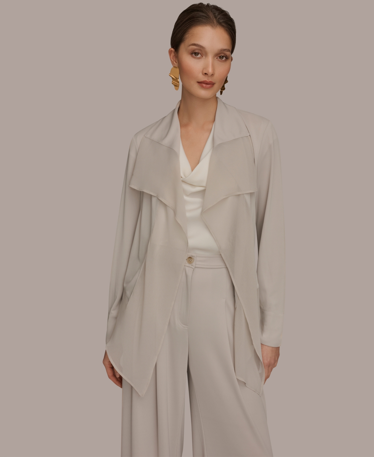 Click here for Donna Karan New York Womens Mixed Media Collared N... prices