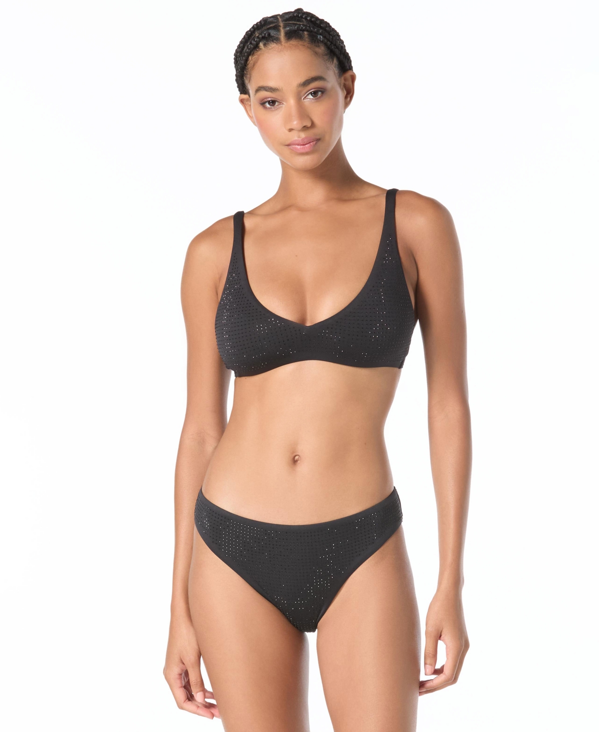 Click here for Michael Kors Womens Rhinestone Swim Bra Top - Blac... prices