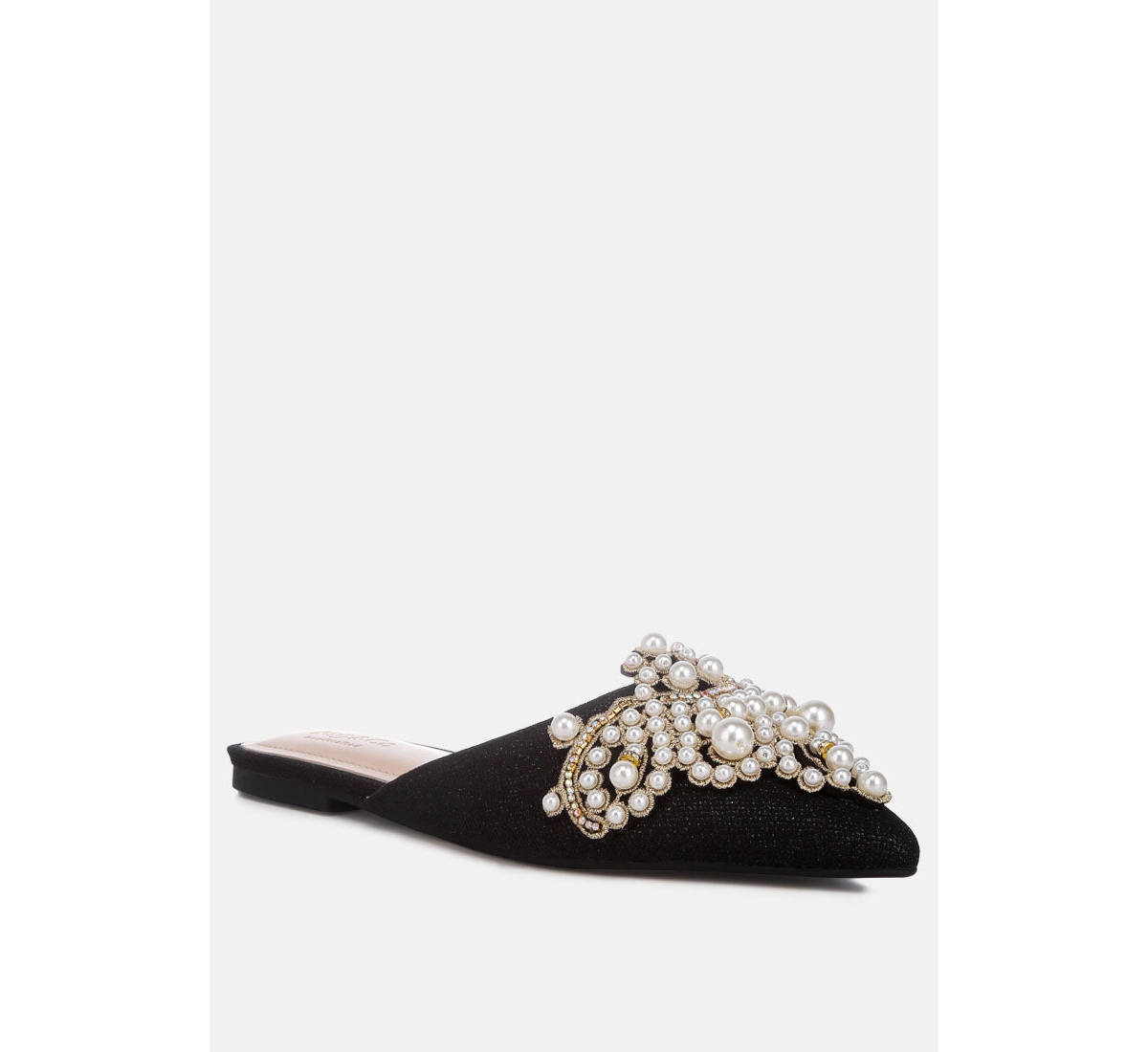 Click here for Astre Pearl Embellished Shimmer Mules - Black prices