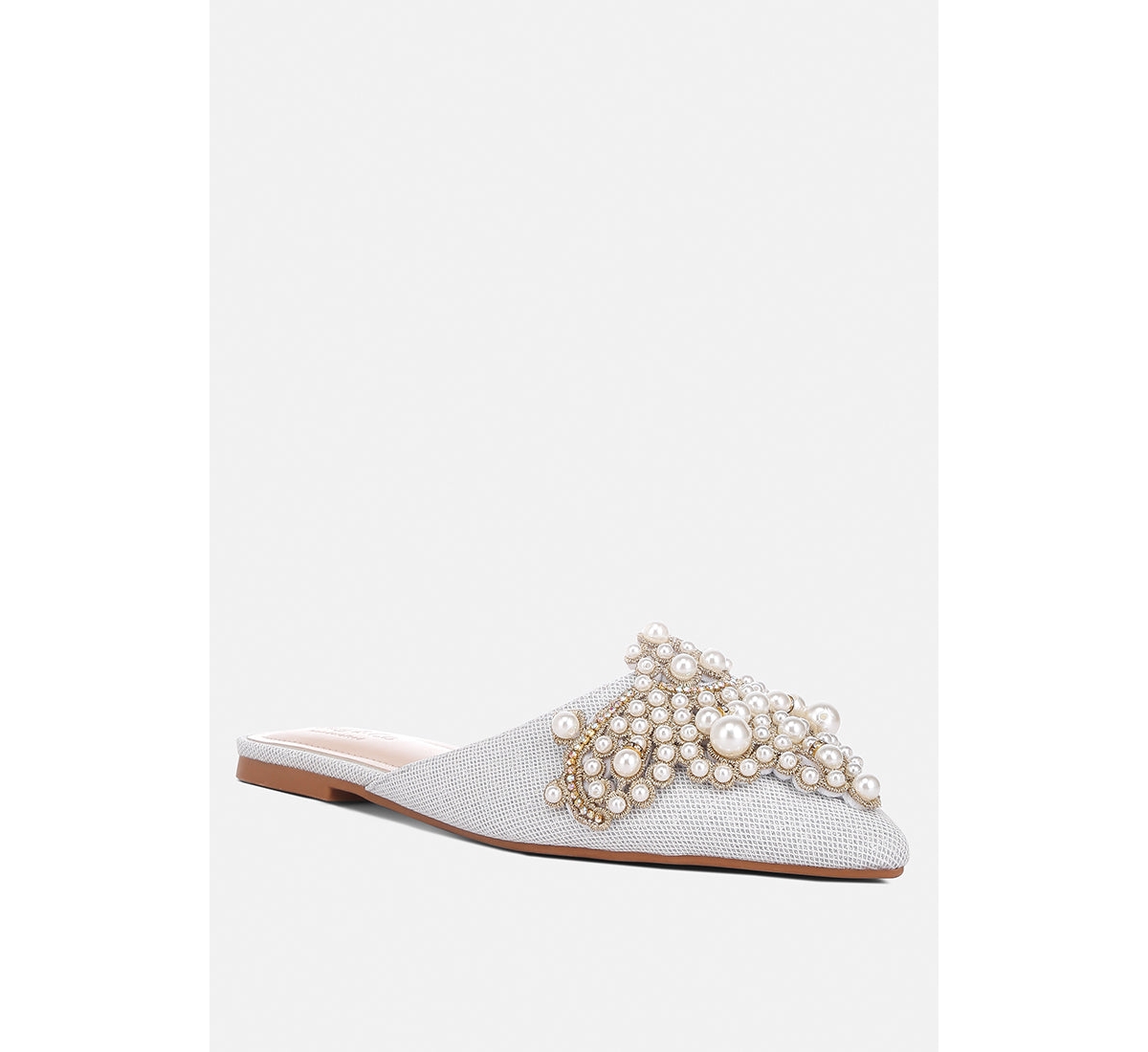Click here for Astre Pearl Embellished Shimmer Mules - Silver prices