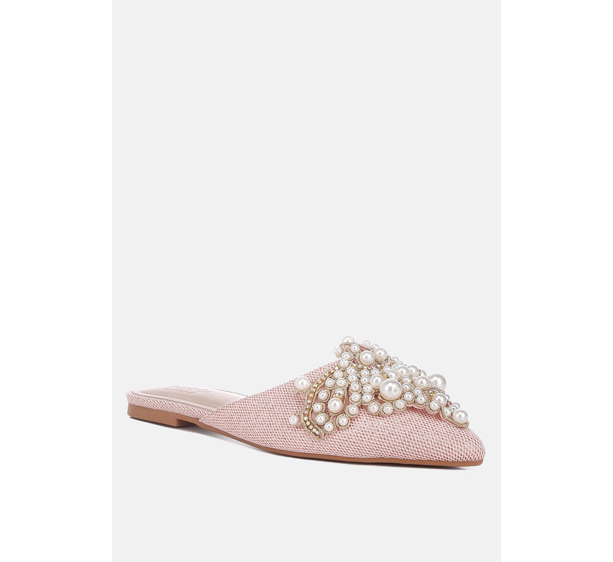 Click here for Astre Pearl Embellished Shimmer Mules - Light/past... prices