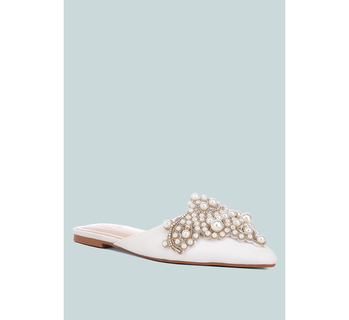 Click here for Astre Pearl Embellished Shimmer Mules - White prices