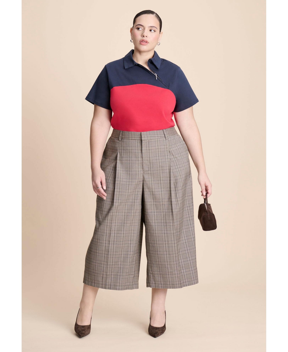 Click here for Eloquii Womens Plaid Culotte Trouser - Brown plaid prices