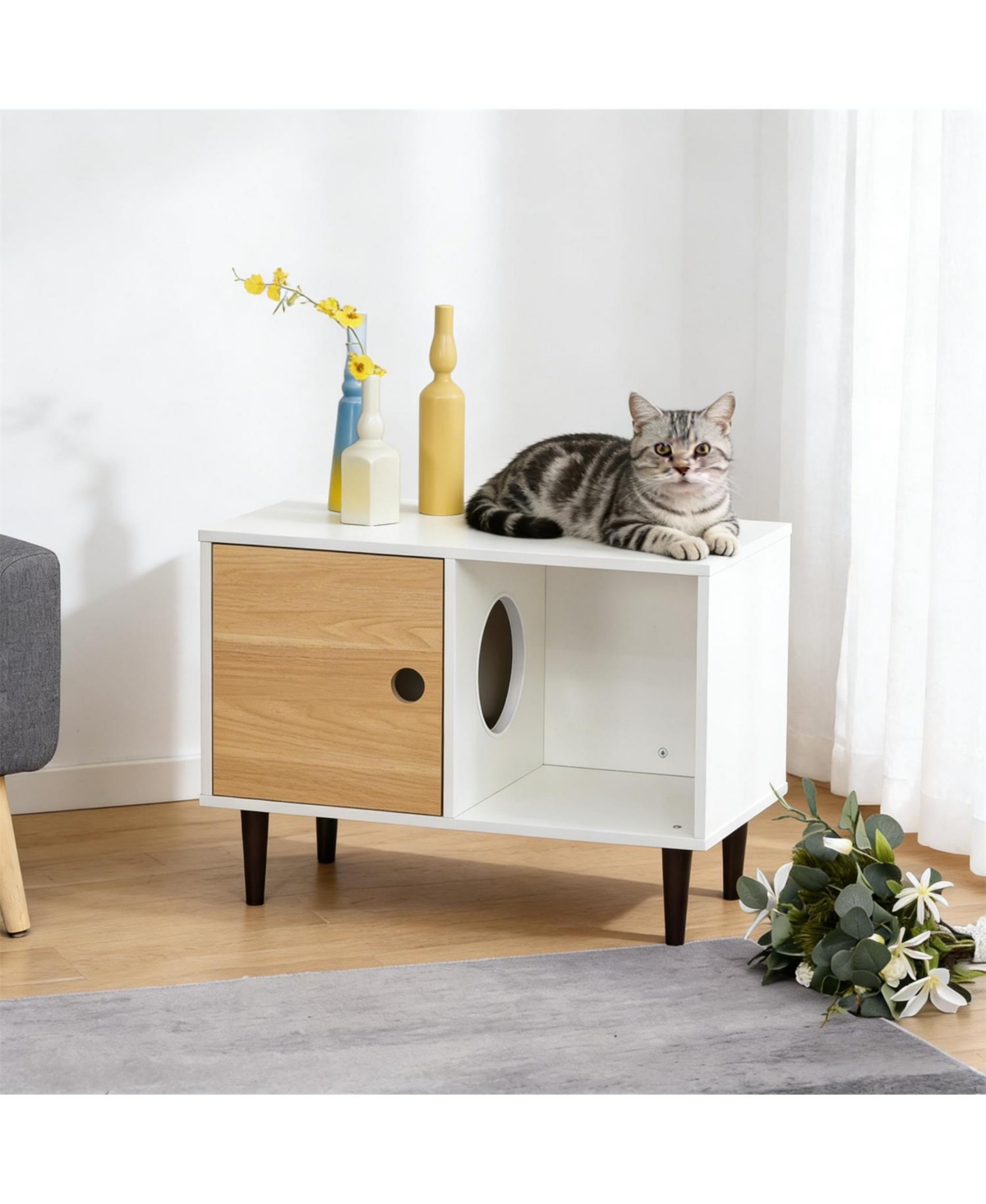 Click here for Aostirmotor Wooden Cat House with 4 legs in White prices