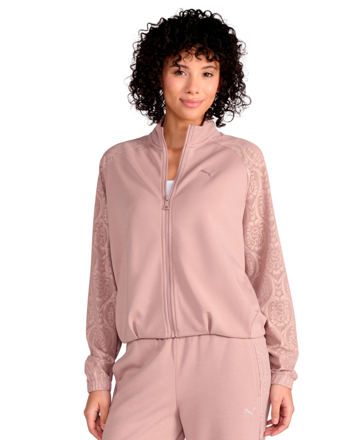 Click here for Puma Womens Lace Bubble Hem Mock Neck Jacket - San... prices