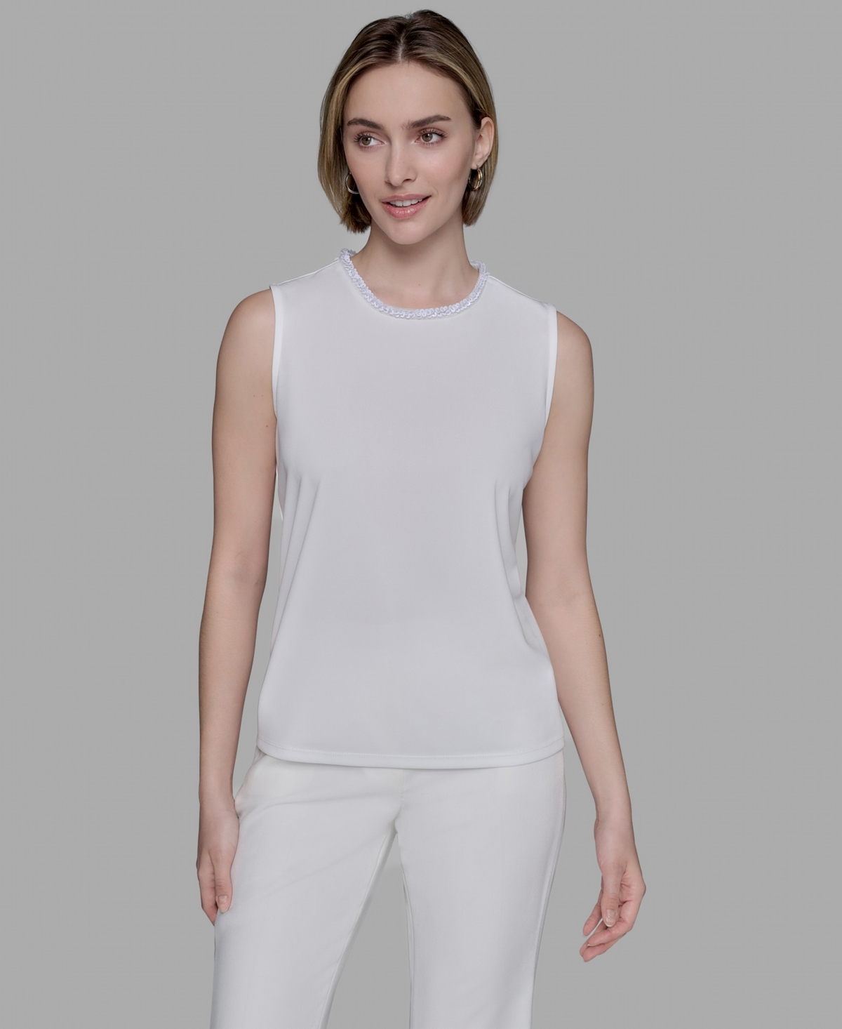 Click here for Karl Lagerfeld Paris Womens Bead-Trim Sleeveless T... prices