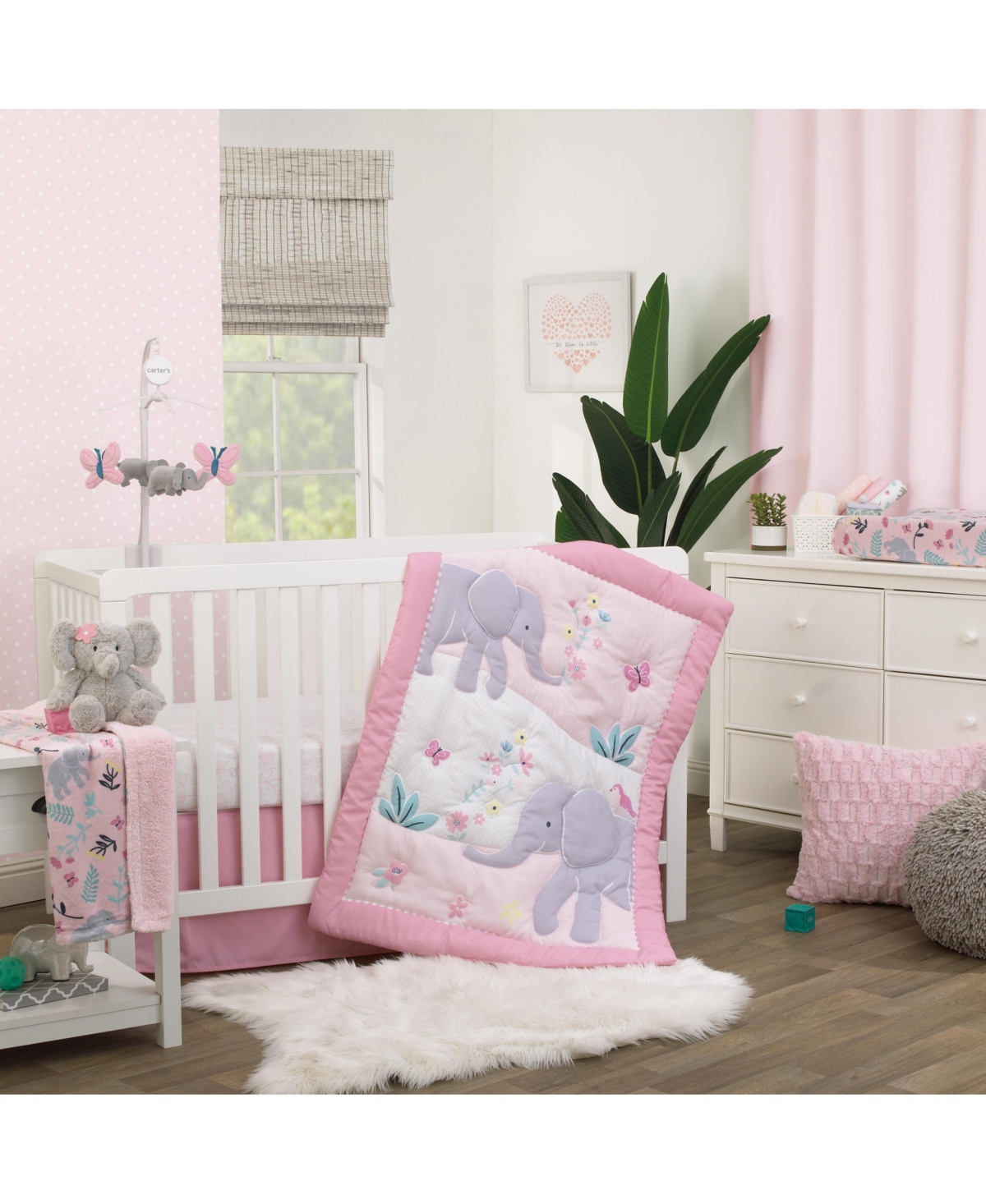 Click here for NoJo Carters Floral Elephant Pink and Gray Bird  B... prices