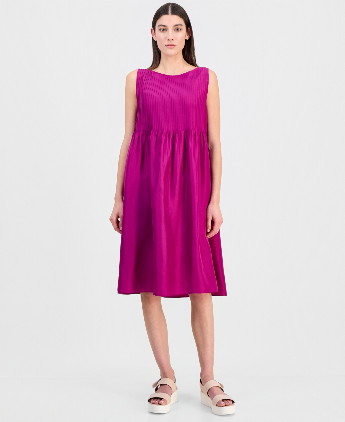 Click here for Eileen Fisher Womens Silk Pleated Sleeveless Dress... prices
