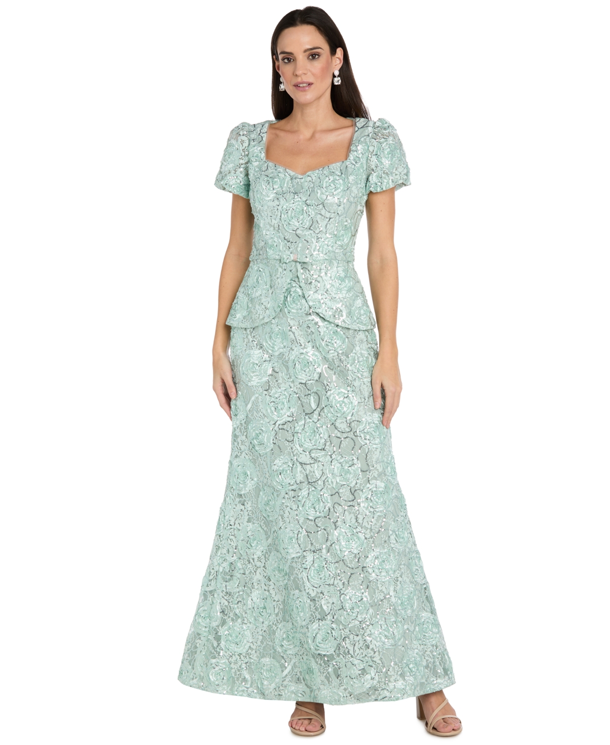 Click here for R & M Richards Womens Puff Sleeve Peplum Ball Gown... prices