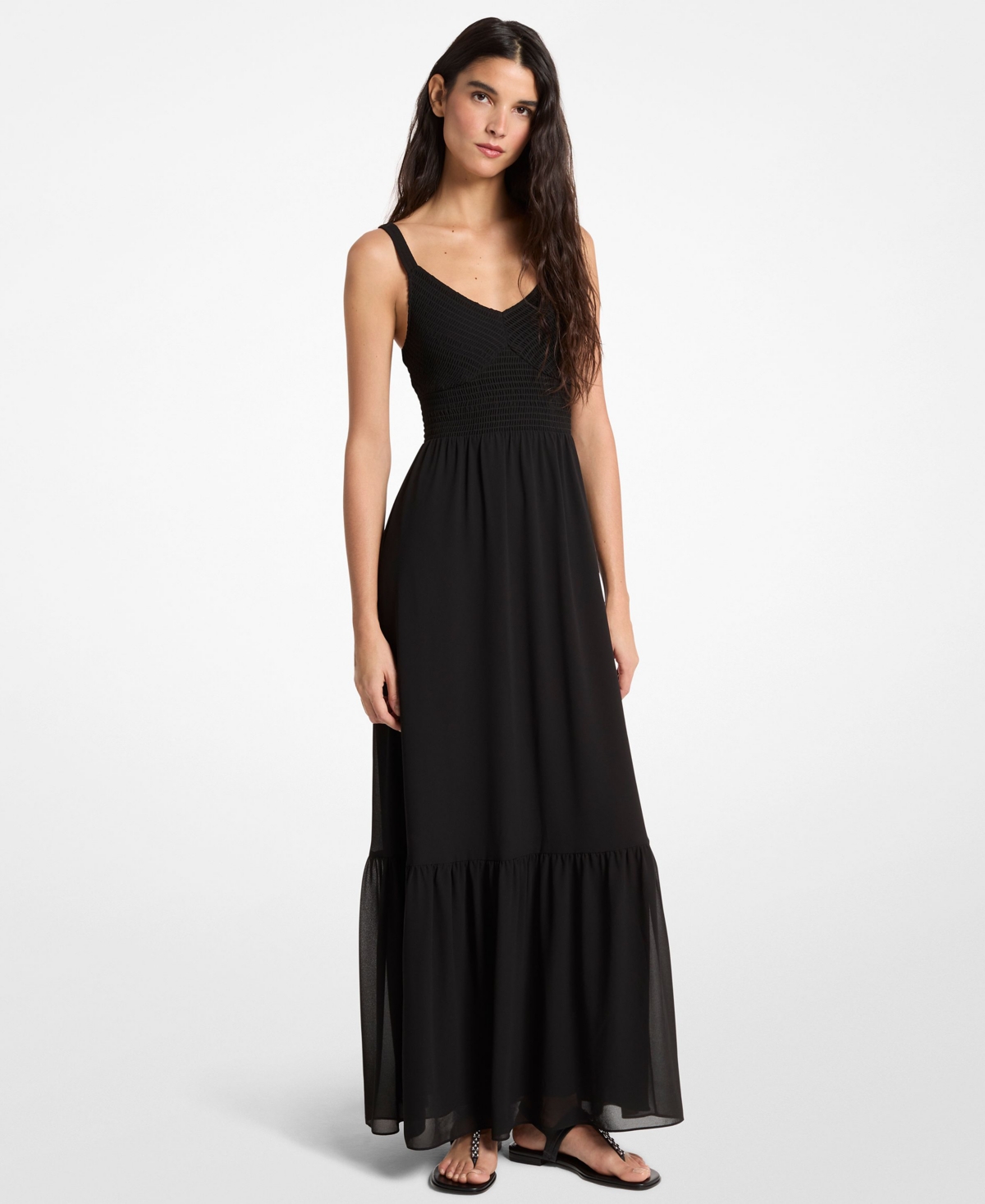 Click here for Michael Kors Womens Maxi Smocked Dress - Black prices