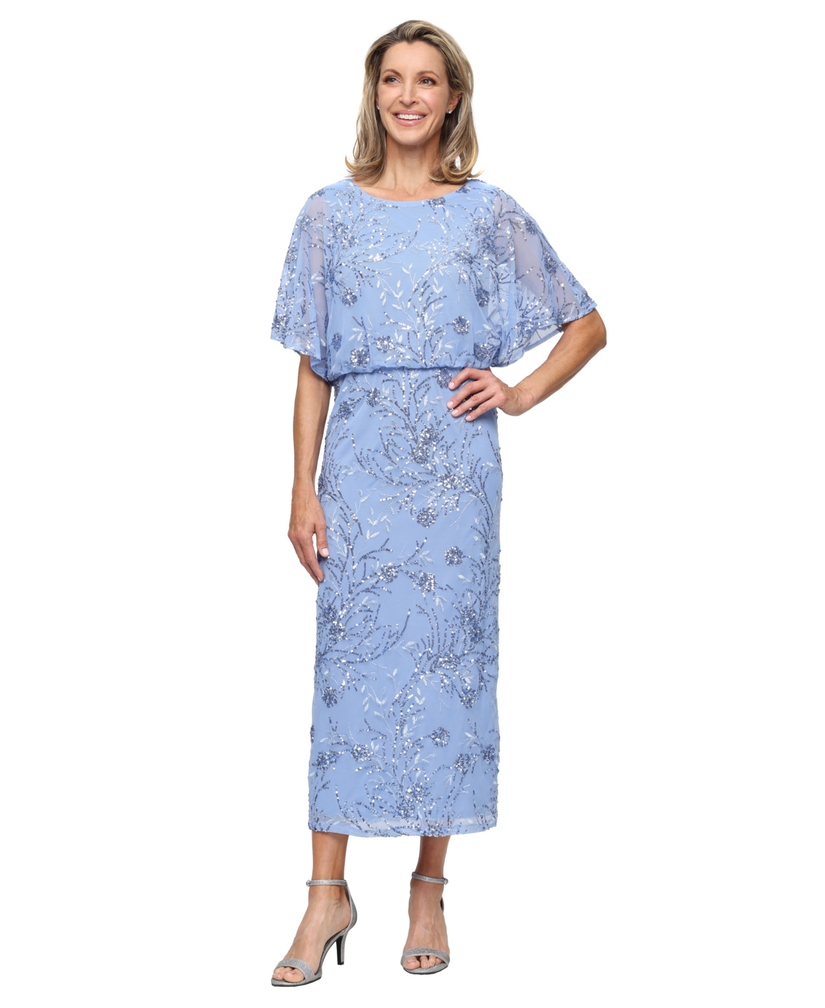 Click here for Sl Fashions Womens Sequined Blouson Midi Dress - B... prices