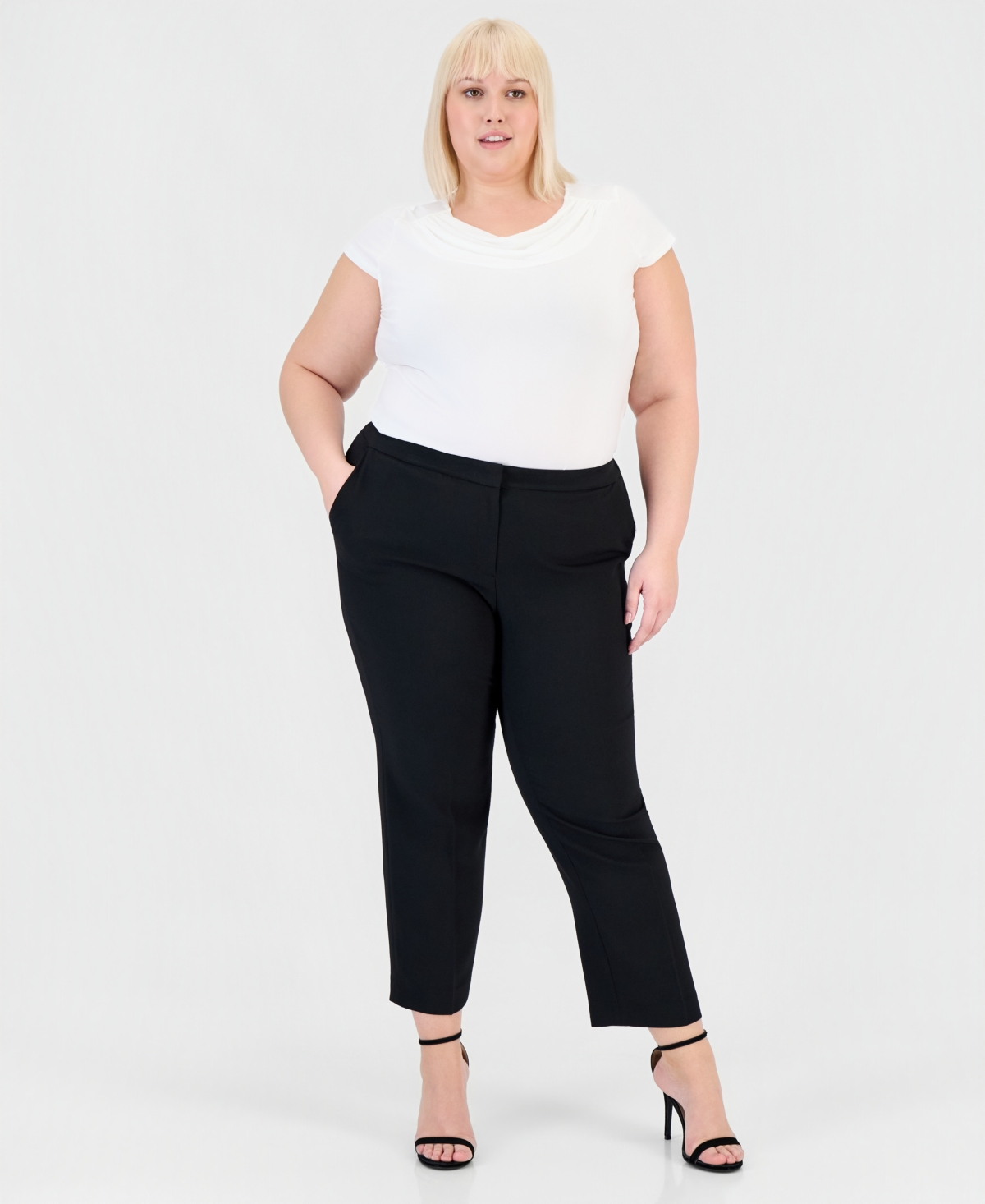 Kasper Plus Size Straight-Leg Pants - Black