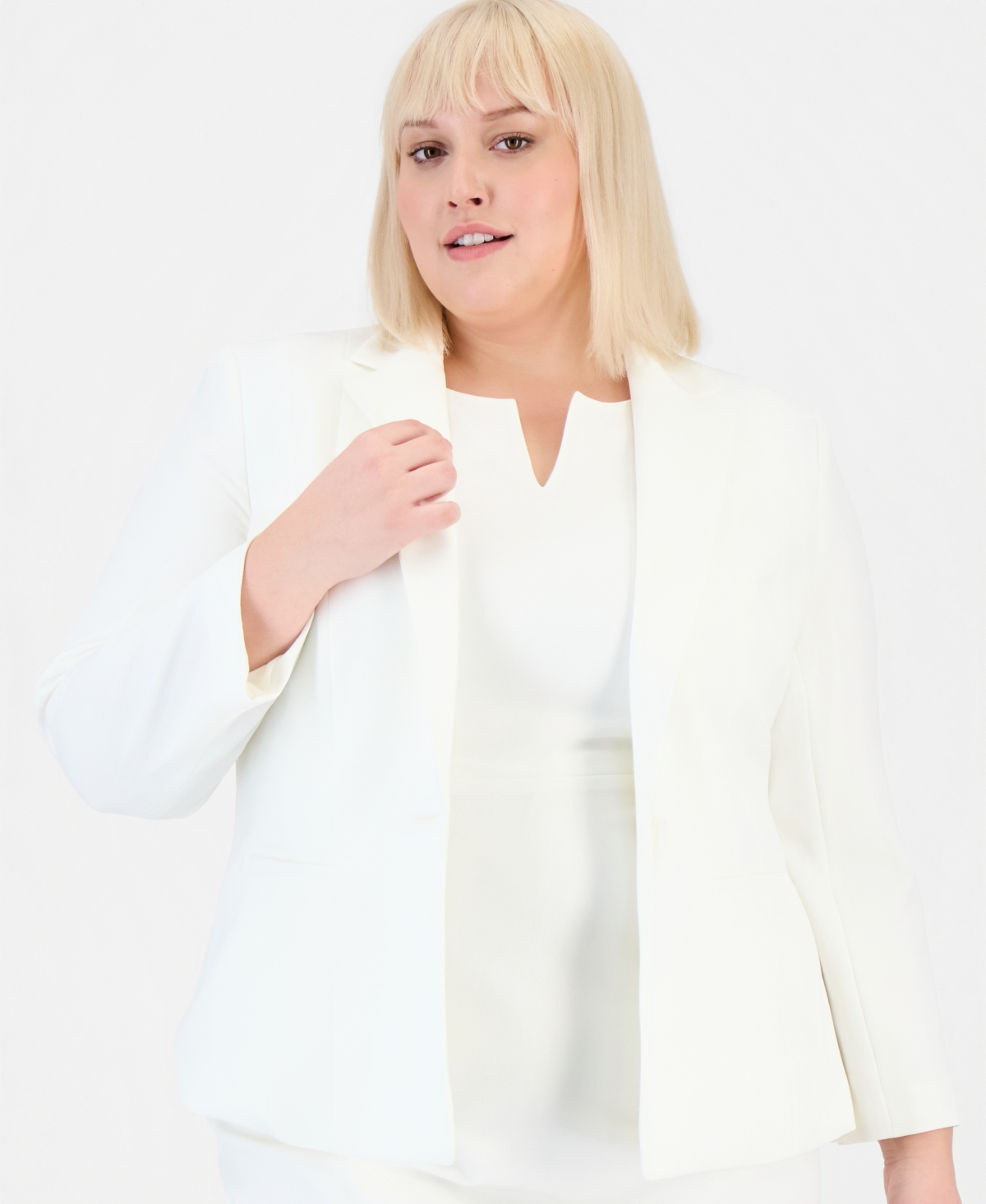 Click here for Kasper Plus Size Crepe One-Button Blazer - Vanilla prices