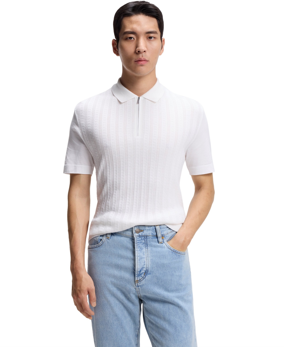 Click here for Boss by Hugo Boss Mens Cotton Silk Zip-Neck Polo S... prices