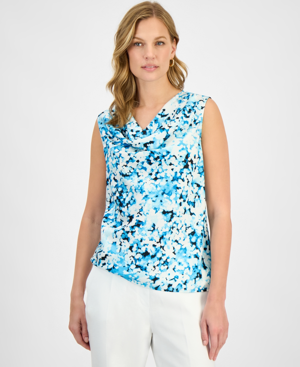 Click here for Kasper Womens Cowlneck Sleeveless Top - Aqua Oasis... prices