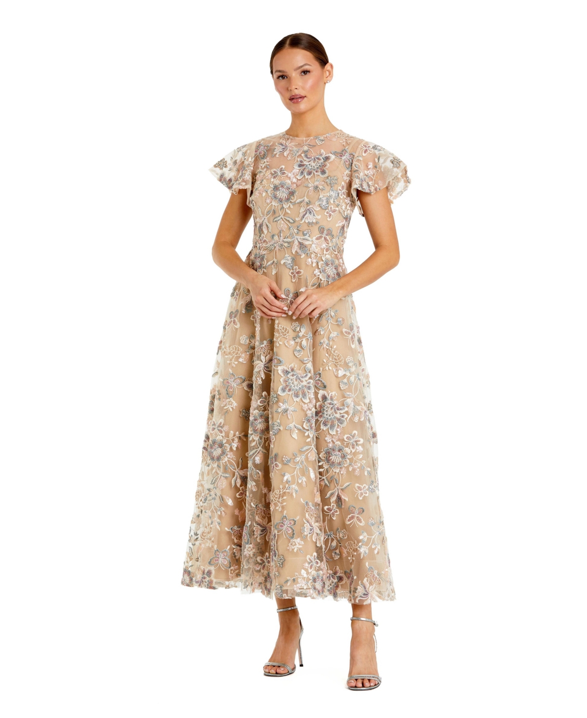 Click here for Mac Duggal Womens Embroidered Floral Mesh A-Line M... prices