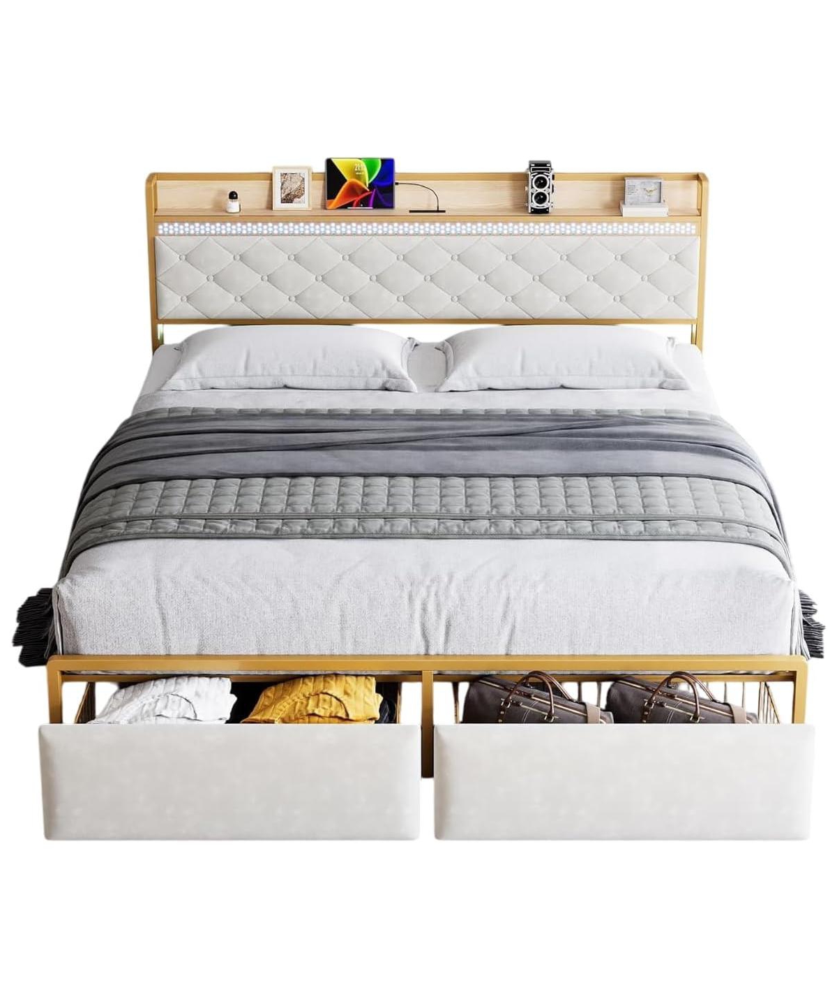 Click here for Draft - Gaomon Led Platform Bed Frame with Storage... prices