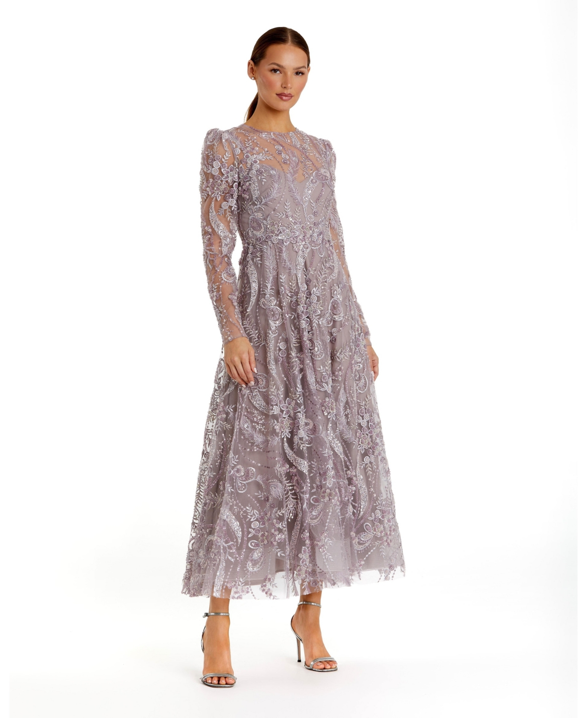 Click here for Mac Duggal Womens Floral Embroidered High Neck Lon... prices