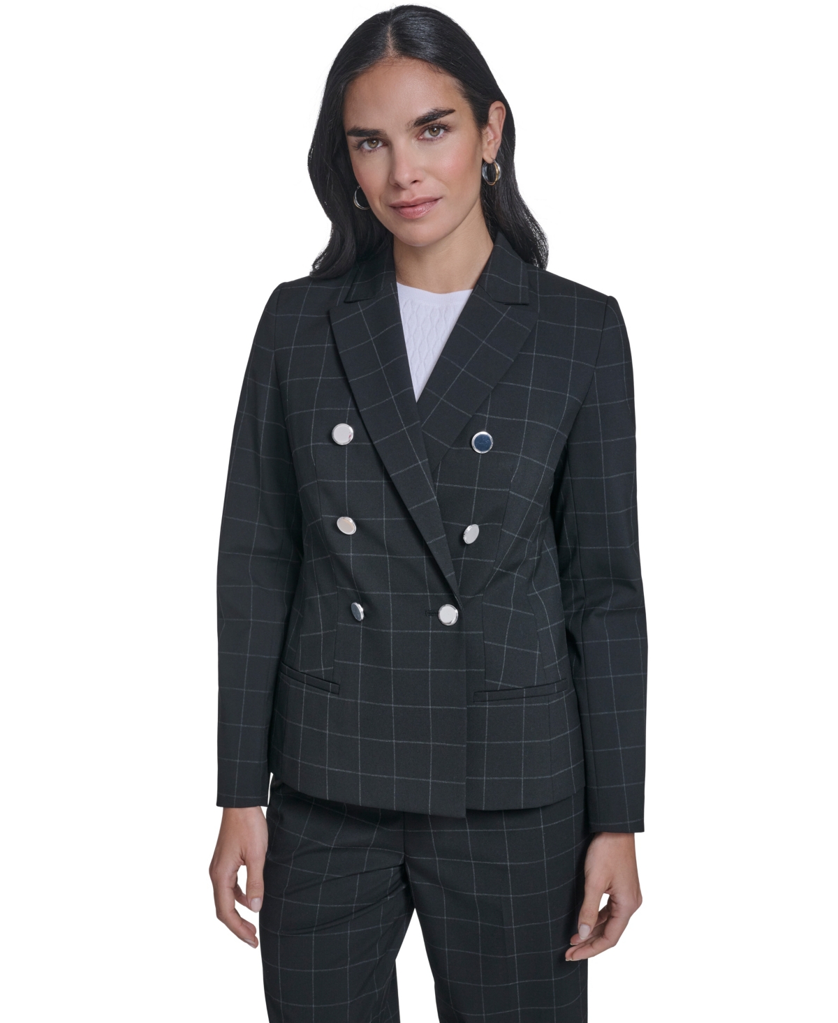 Click here for Calvin Klein Petite Double-Breasted Blazer - Oxfor... prices