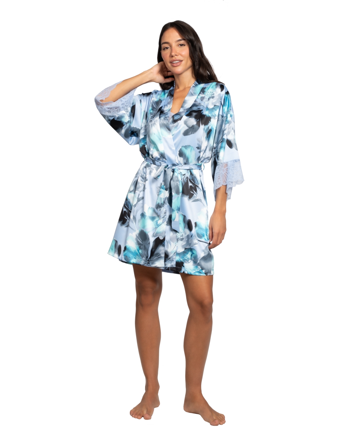 Click here for Linea Donatella Womens Floral Wrapper - Periwinkle prices