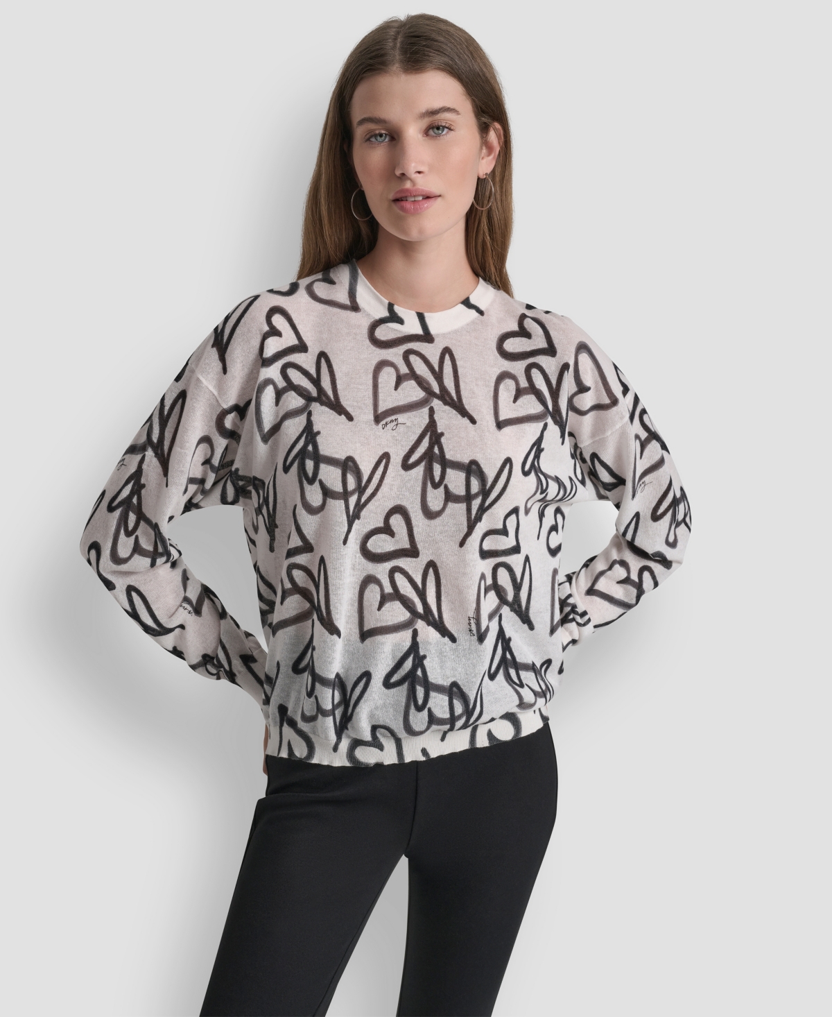 Click here for Dkny Womens Long-Sleeve Printed Crew Neck Sweater... prices