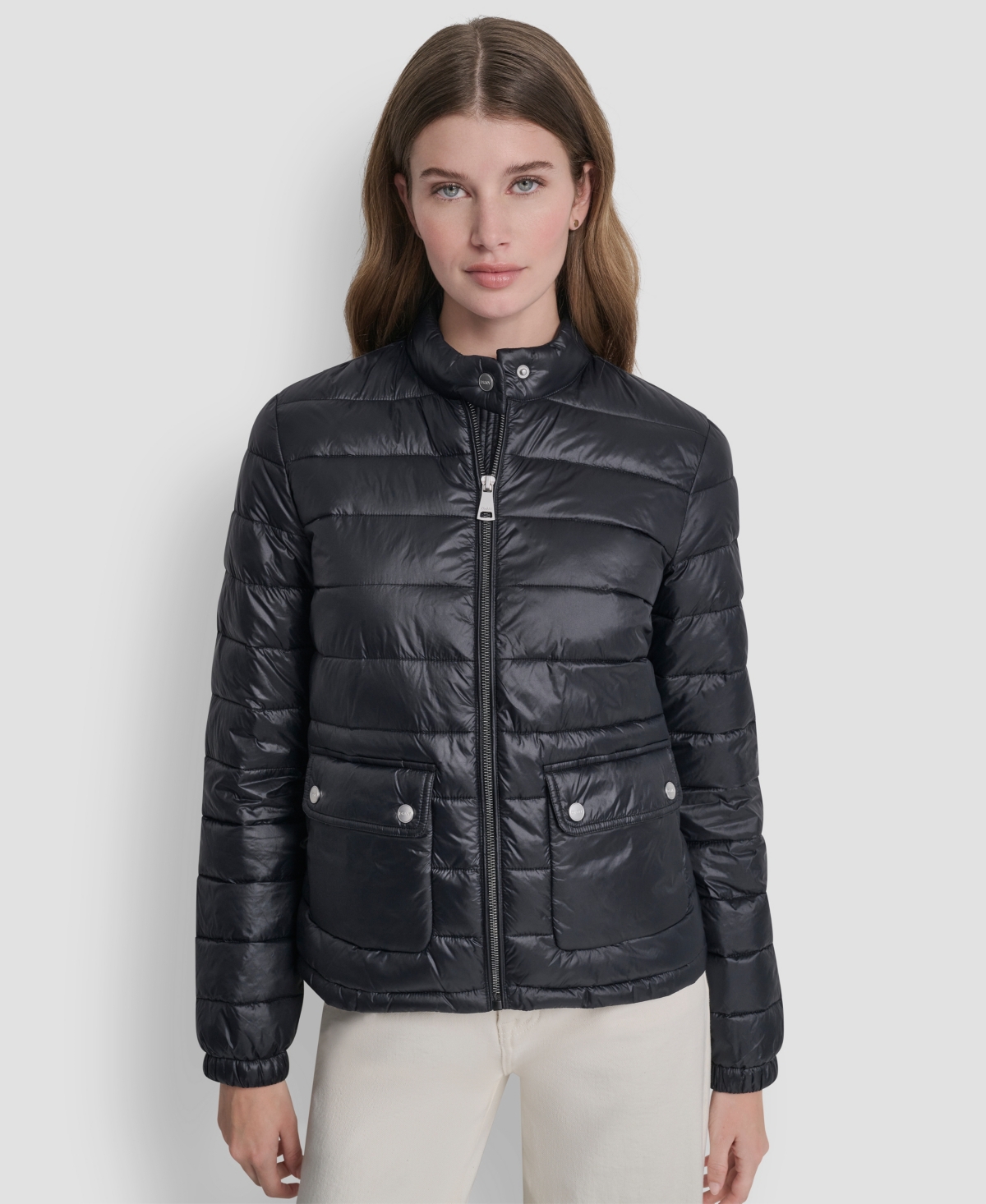 Click here for Dkny Womens Packable Moto Collar Short Coat - Blac... prices