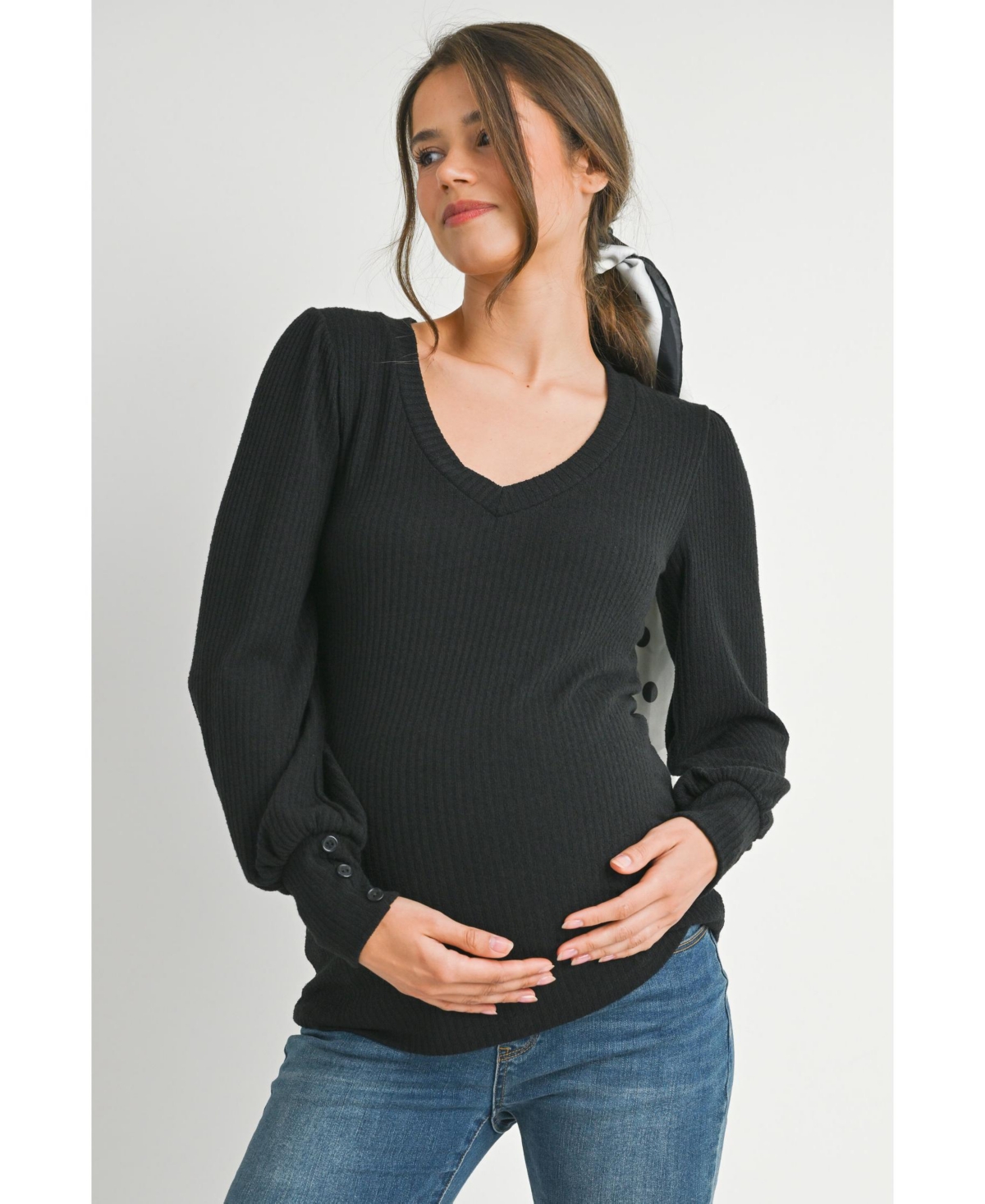 Click here for Hello Miz Maternity Long Sleeve Ribbed V Neck Top... prices