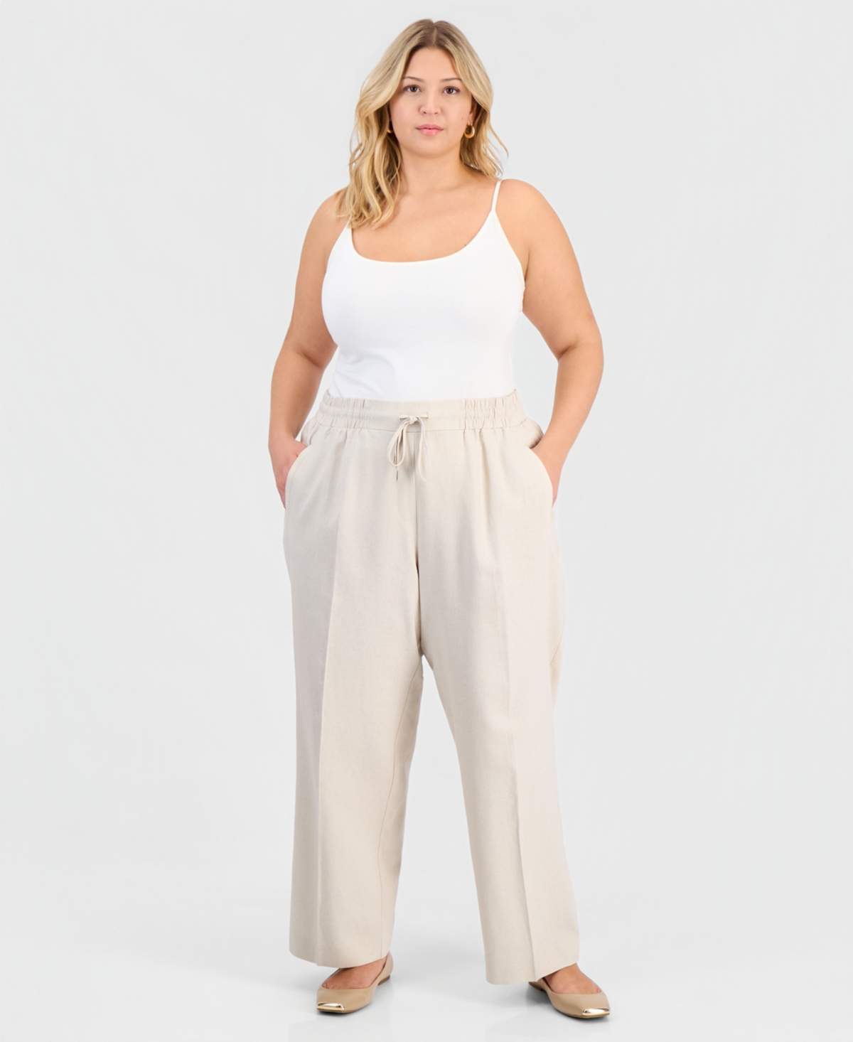 Click here for Jones New York Plus Size Linen Straight Drawstring... prices