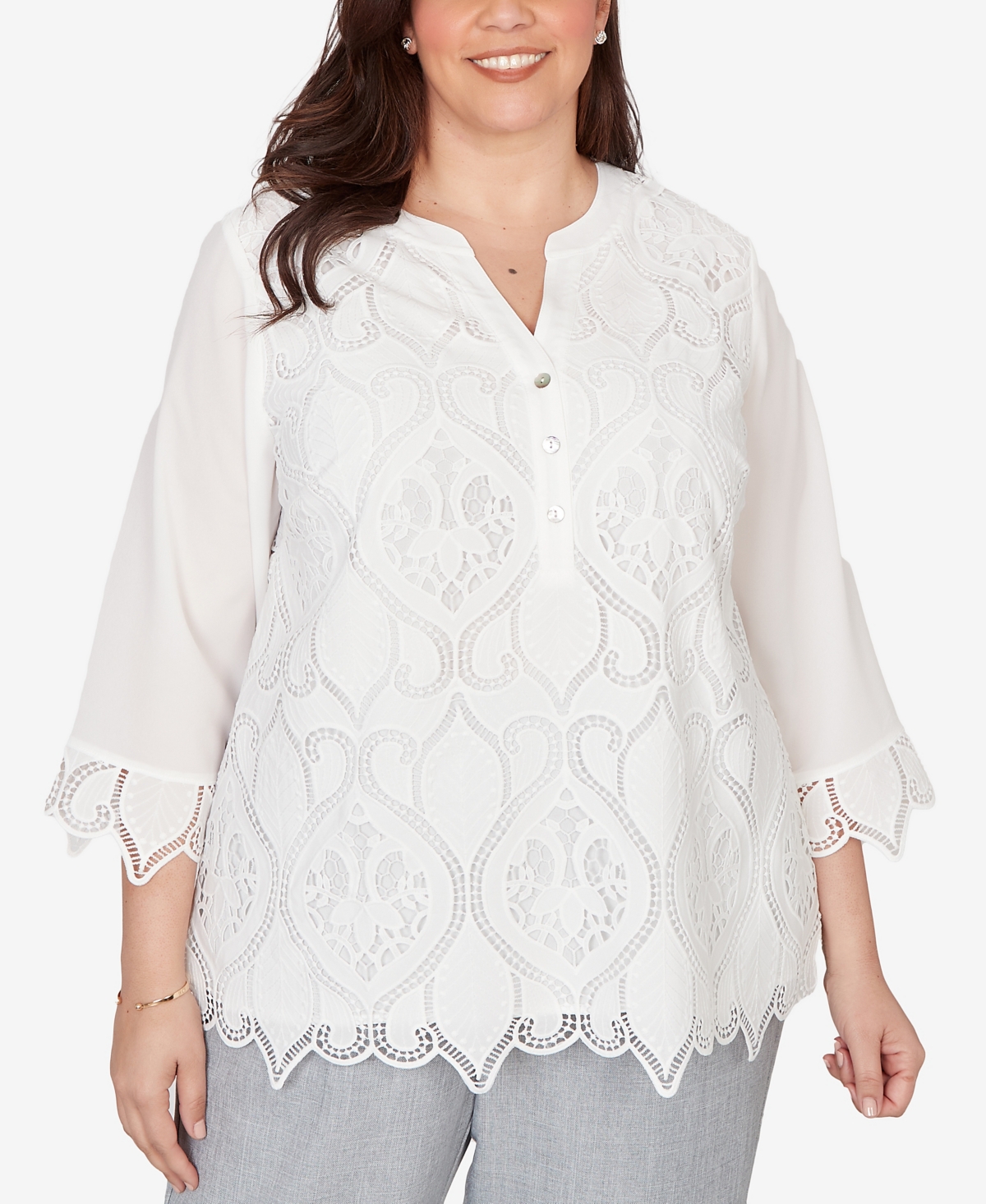 Click here for Alfred Dunner Plus Size Al Fresco Lace Cut Out Fro... prices
