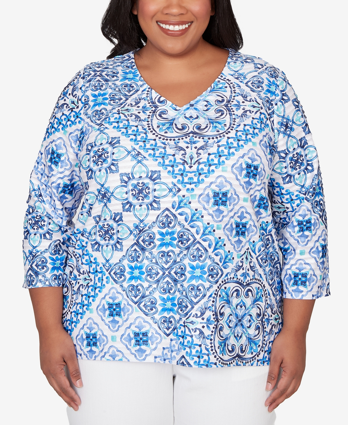 Click here for Alfred Dunner Plus Size Mykonos Aegean Tile V-Neck... prices