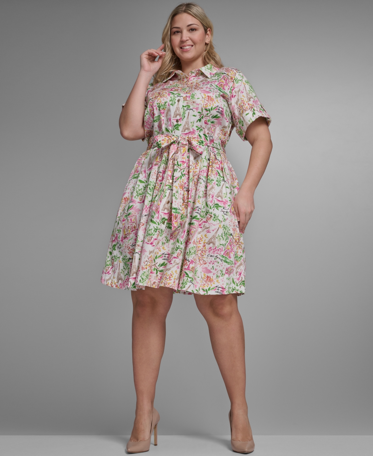 Click here for Karl Lagerfeld Paris Plus Size Printed Collared Dr... prices