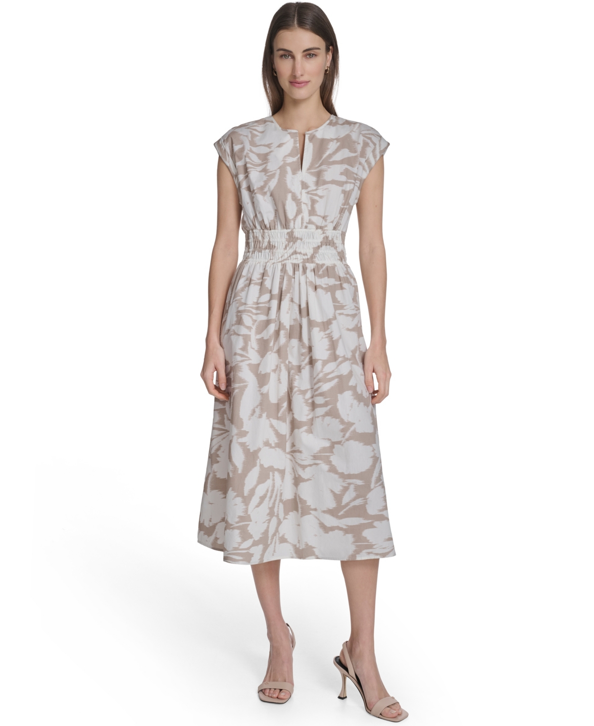 Click here for Calvin Klein Womens Floral Smocked A-Line Midi Dre... prices