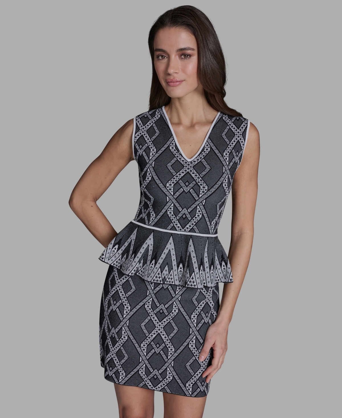 Click here for Bcbg Womens Printed V-Neck Sleeveless Peplum Top -... prices