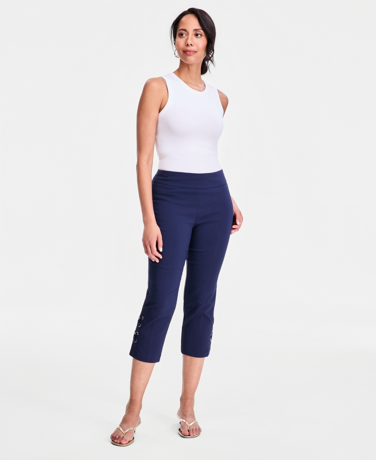 Click here for Jm Collection Womens Side Lace-Up Pull-On Capri Pa... prices