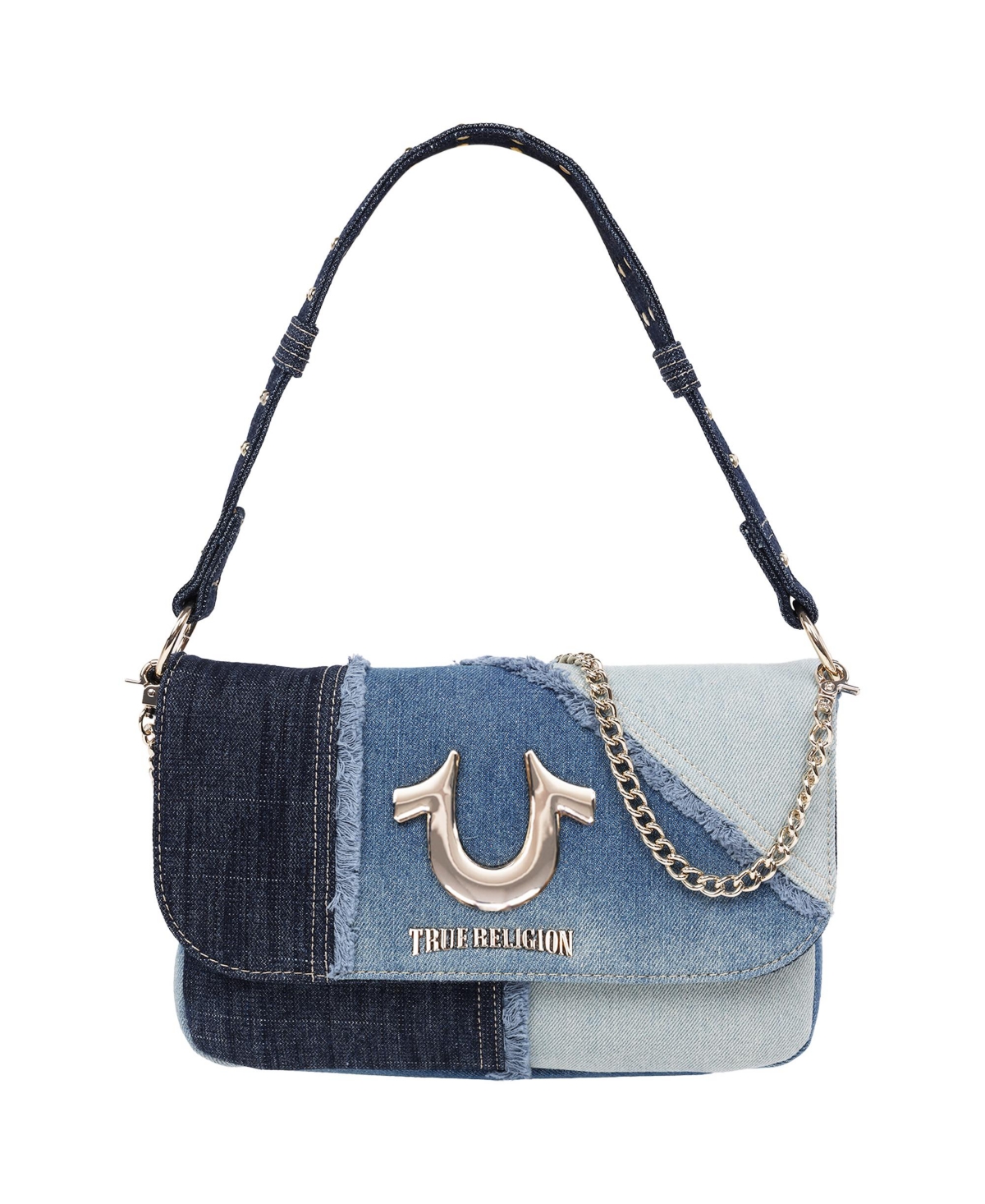 Click here for True Religion Frayed Denim Horseshoe Hobo Bag - De... prices