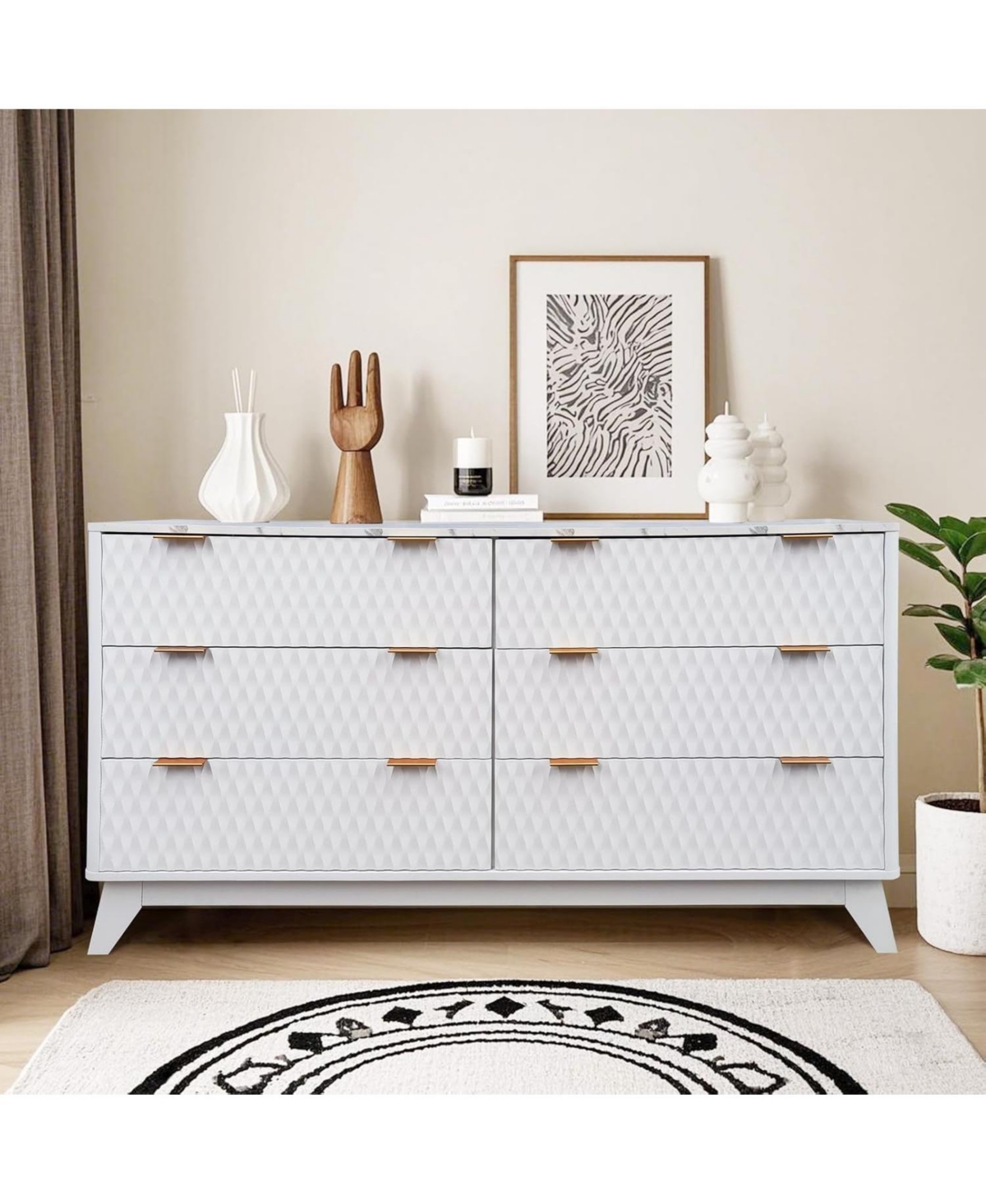 Click here for gaomon 54 Wide Drip Pattern 6 Drawers Dresser with... prices