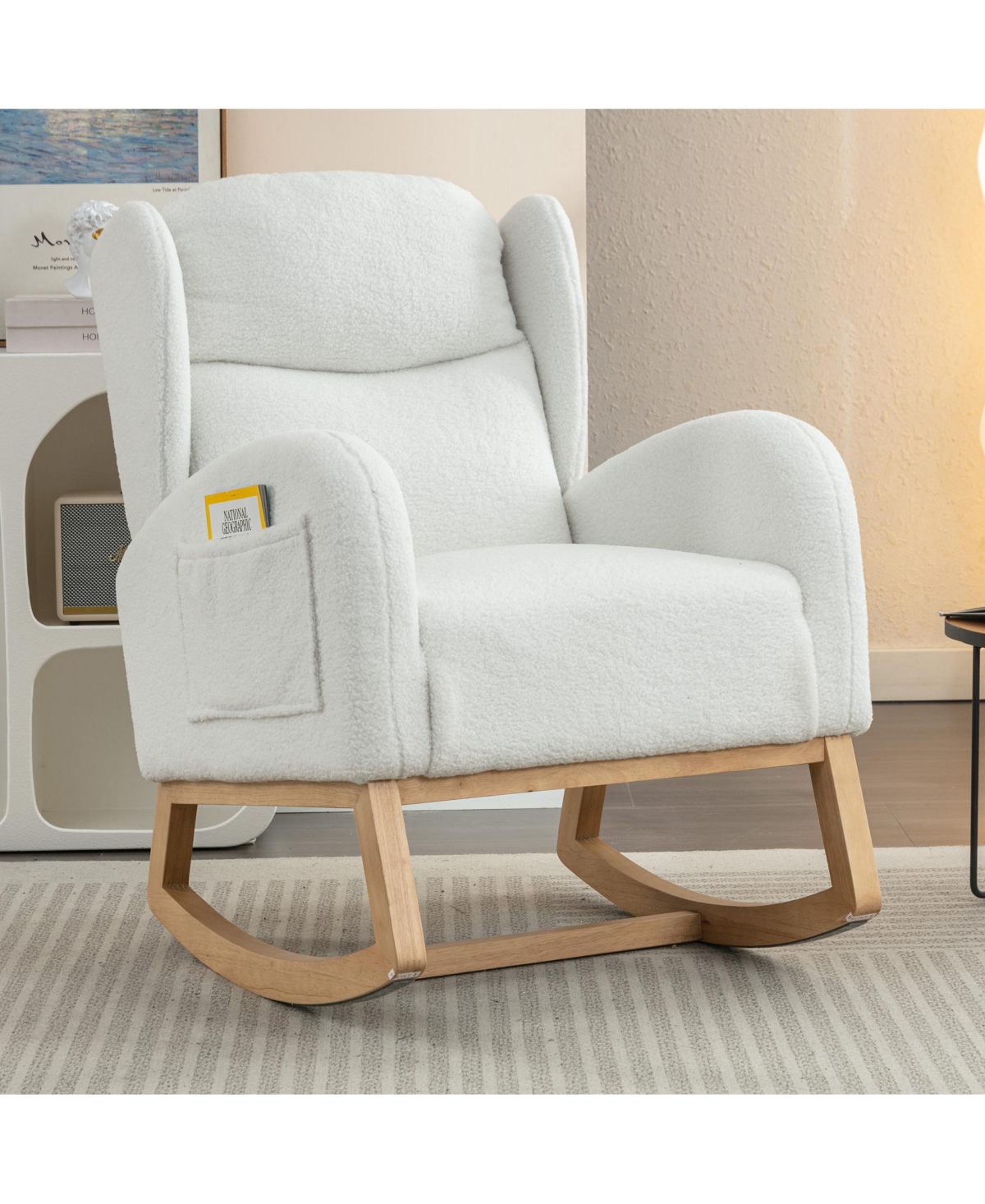 Click here for Flynama Ivory Teddy Fabric Rocking Chair with Wood... prices