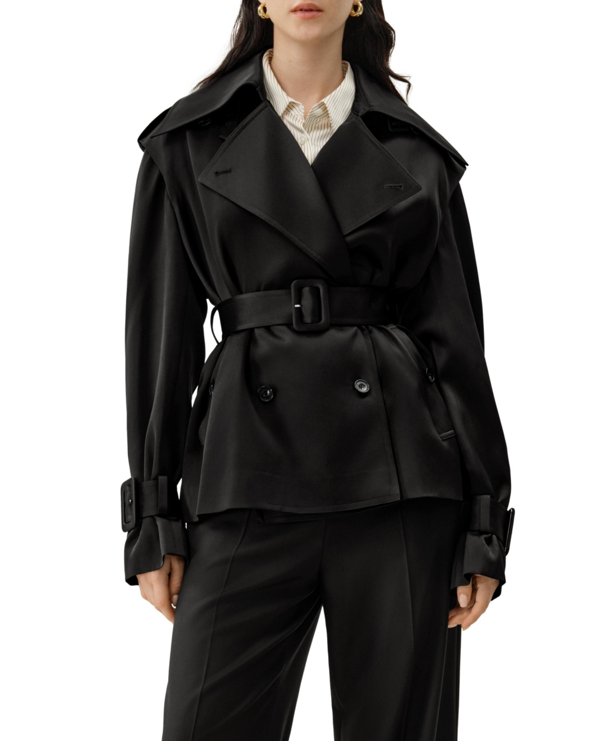 Click here for Lilysilk Womens Serica Short Trench - Black prices