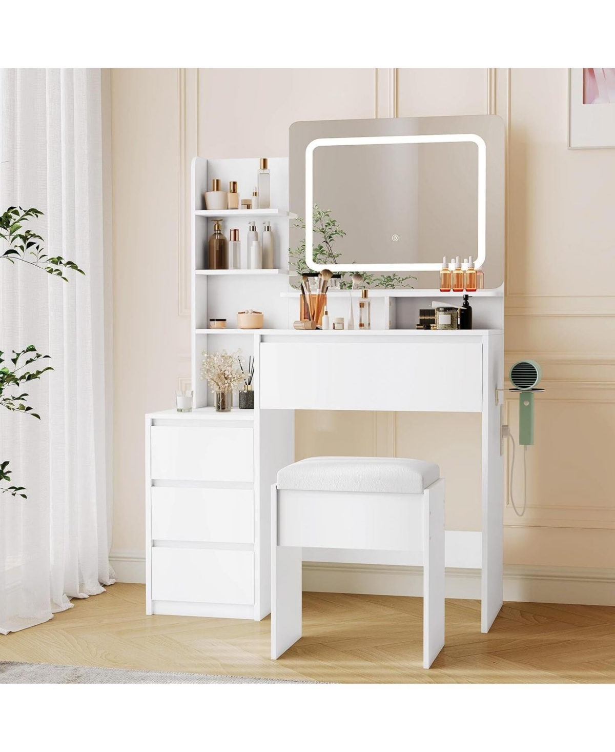 Click here for Gaomon White 4-Drawer Vanity Desk Set  Lighted Mak... prices