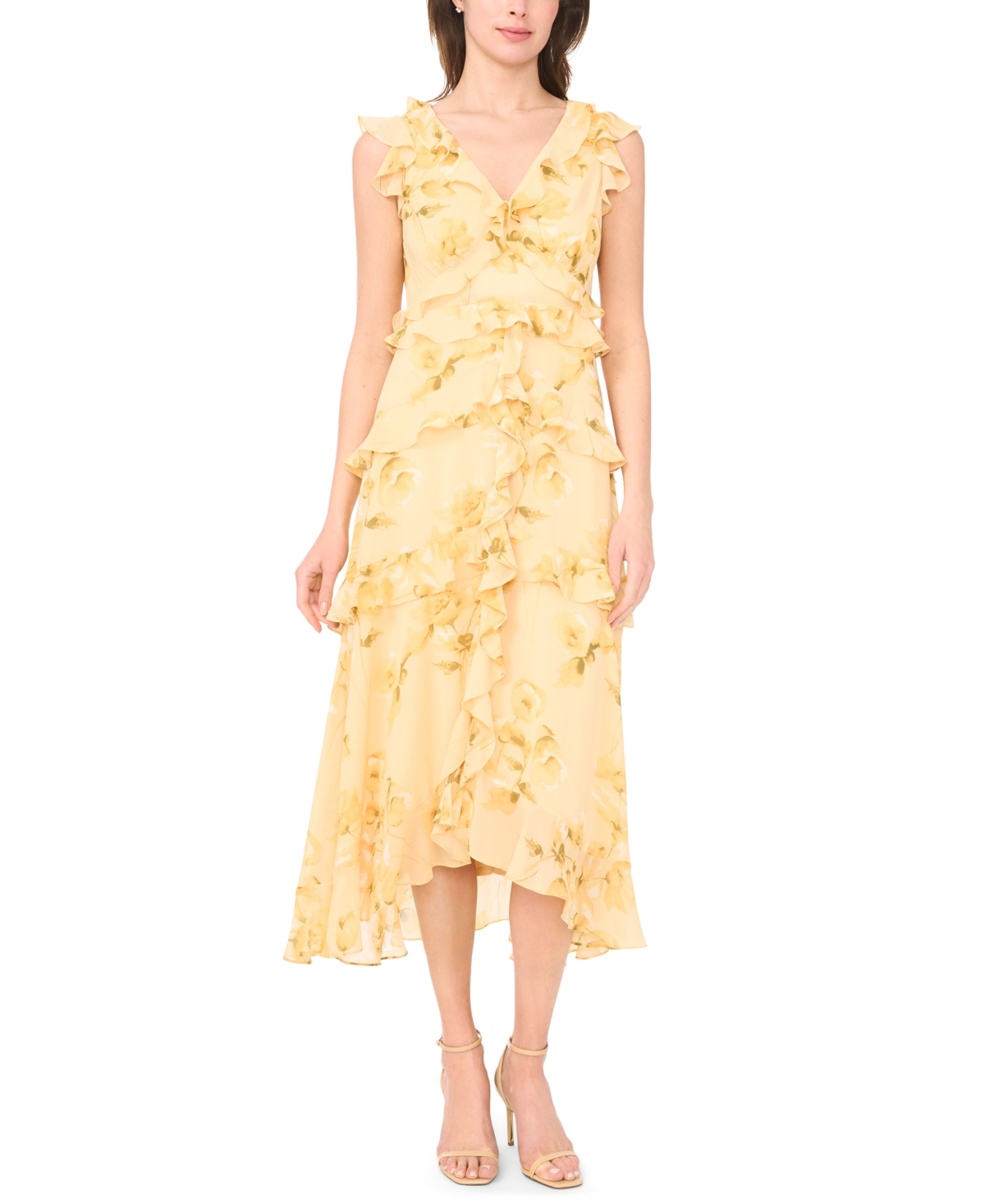 Click here for Msk Womens Cascading Ruffle V-Neck Dress - Golden... prices