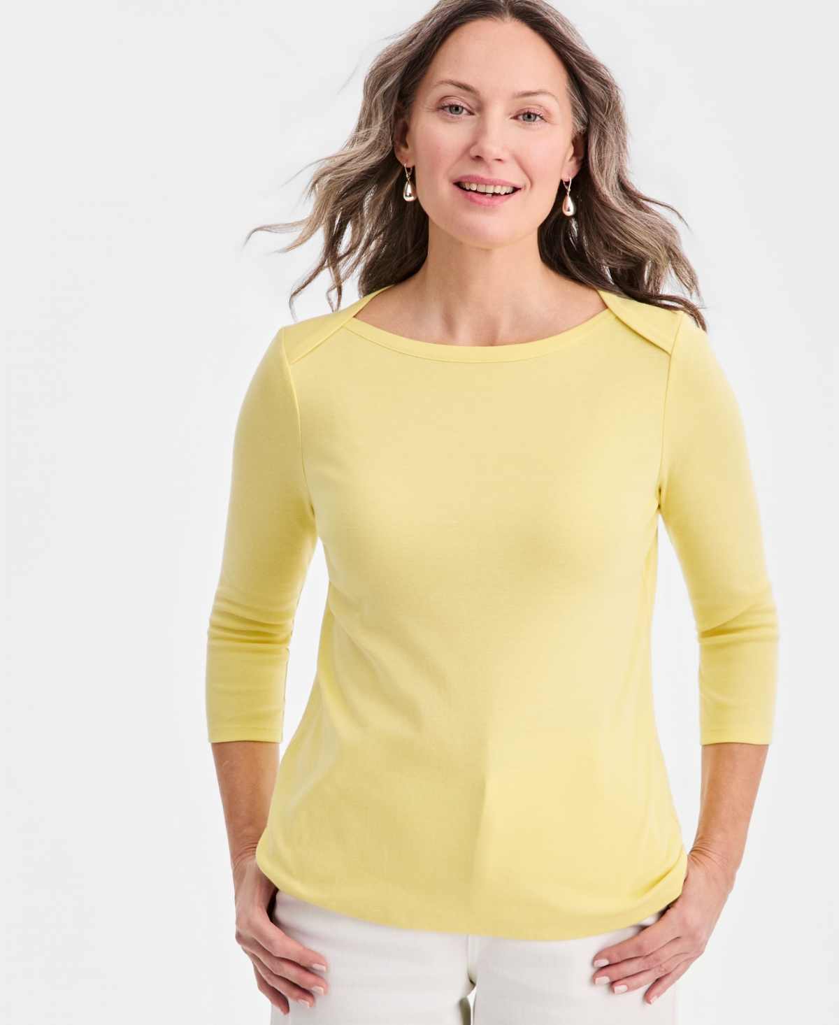 Click here for Style & Co Womens Pima Cotton 3/4-Sleeve Boat-Neck... prices