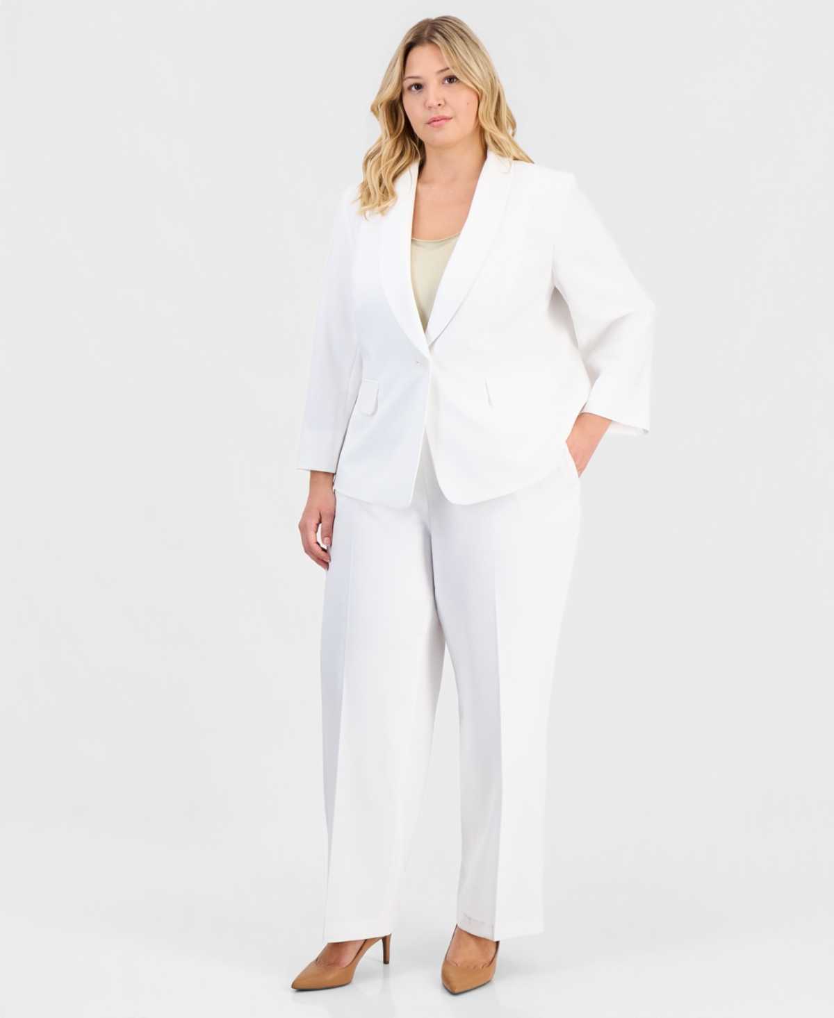 Click here for Le Suit Plus Size One-Button 3/4-Sleeve 2 Piece Pa... prices