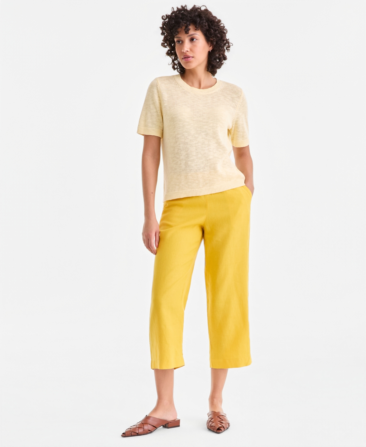 Click here for Charter Club Womens 100 Linen Solid Cropped Pull-O... prices