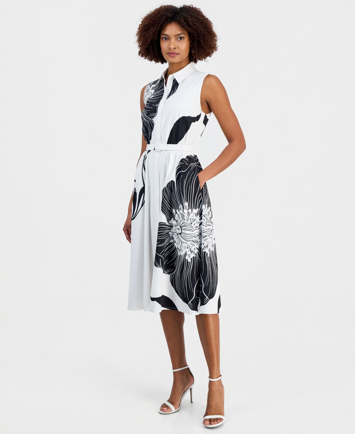 Click here for T Tahari Womens Sleeveless Belted Fit & Flare Dres... prices