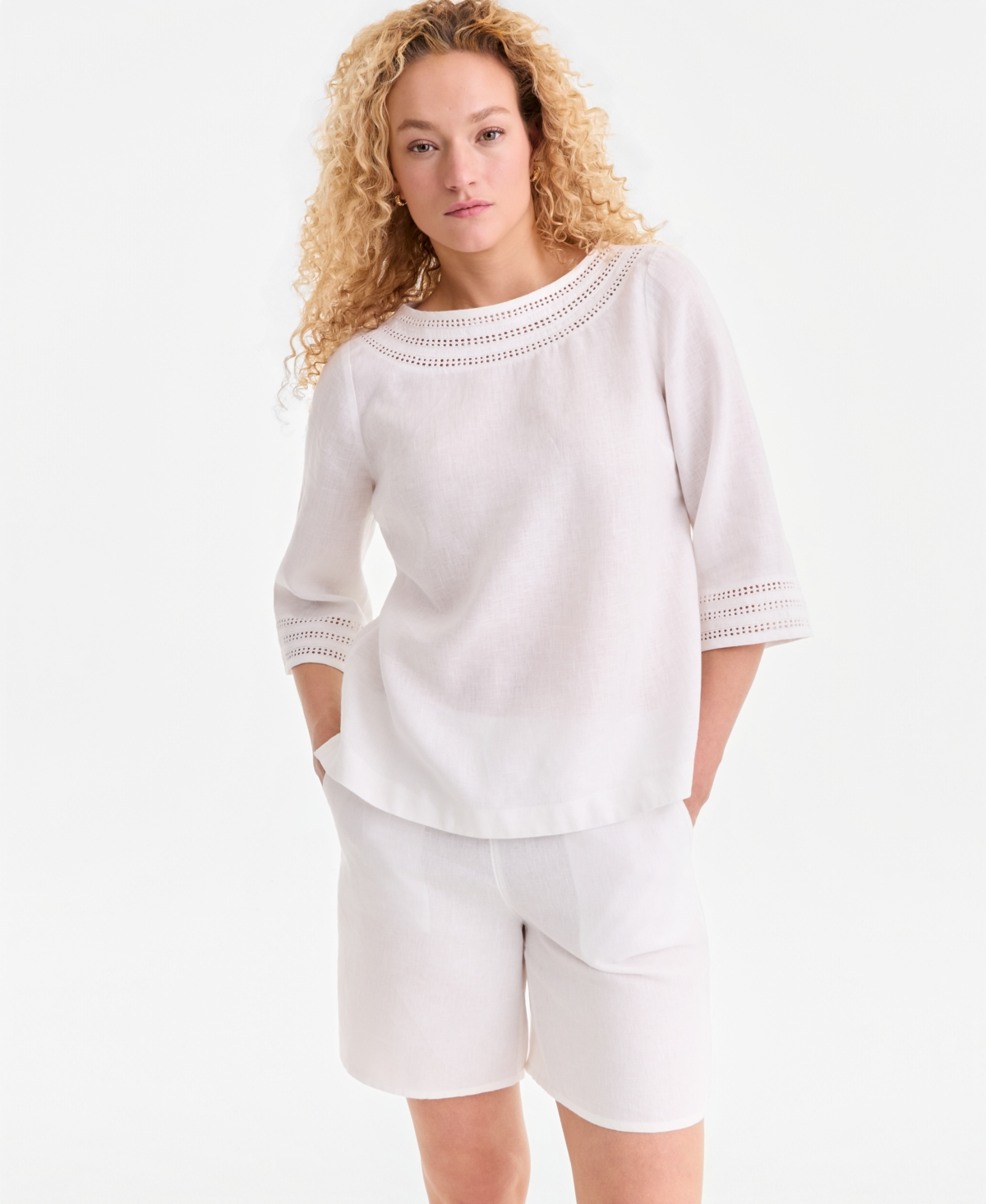 Click here for Charter Club Womens 3/4-Sleeve 100 Linen Blouse  E... prices