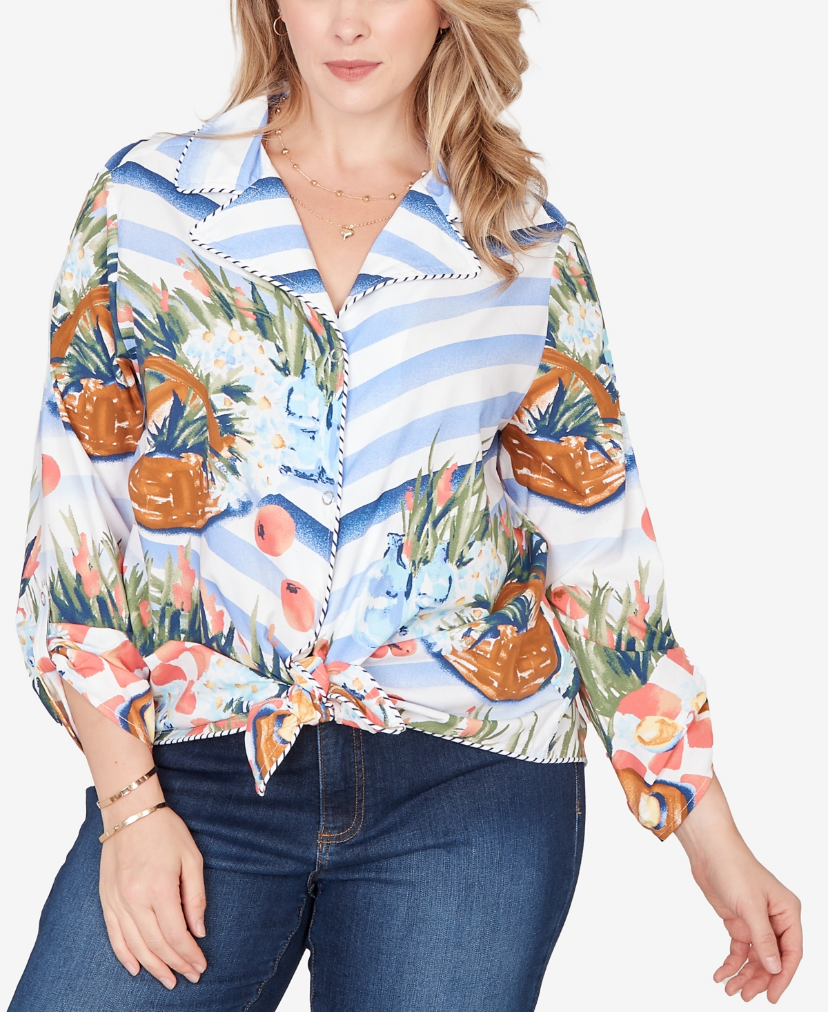 Click here for Ruby Rd. Plus Size Picnic Print Poplin Tied Snap F... prices